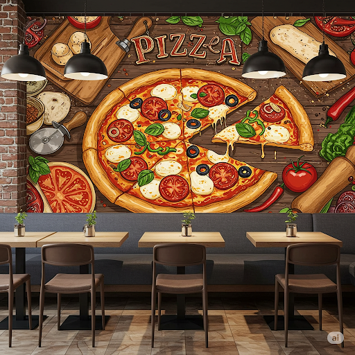 Pizza restaurant wallpaper - Interior Design Services